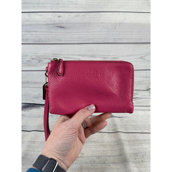 Coach | Bags | Coach Pebbled Leather Double Corner Zip Wristlet Wallet ...
